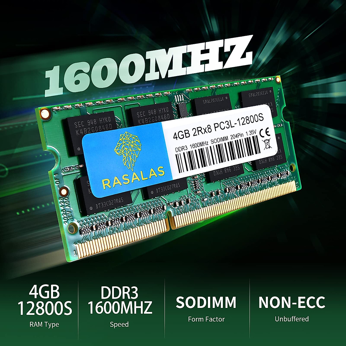 8GB (2X 4GB) PC3L-12800S DDR3L 1600MHz 4GB RAM DDR3L PC3L-12800S 1600MHZ SODIMM 2Rx8 1.35V 204Pin CL11 Rasalas Memory kit for Laptop/Notebook/AIO Computer Upgrade