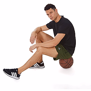 SILKWORLD Men's Running Stretch Quick Dry Shorts with Zipper Pockets(Pack of 3), Black, Army Green, Light Grey, Large