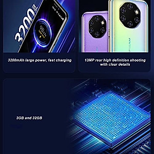 Yunseity Mini Unlocked Smartphone, Soyes S10I Facial Fingerprint Unlock Cellphone, Front 8MP Rear 13MP, Supports Dual Sim Cards, Lasting Battery, for Students Elderly (Black)