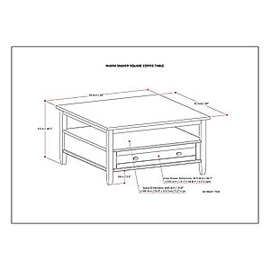 SIMPLIHOME Warm Shaker SOLID WOOD 36 inch Wide Square Coffee Table in Tobacco Brown, for the Living Room and Family Room
