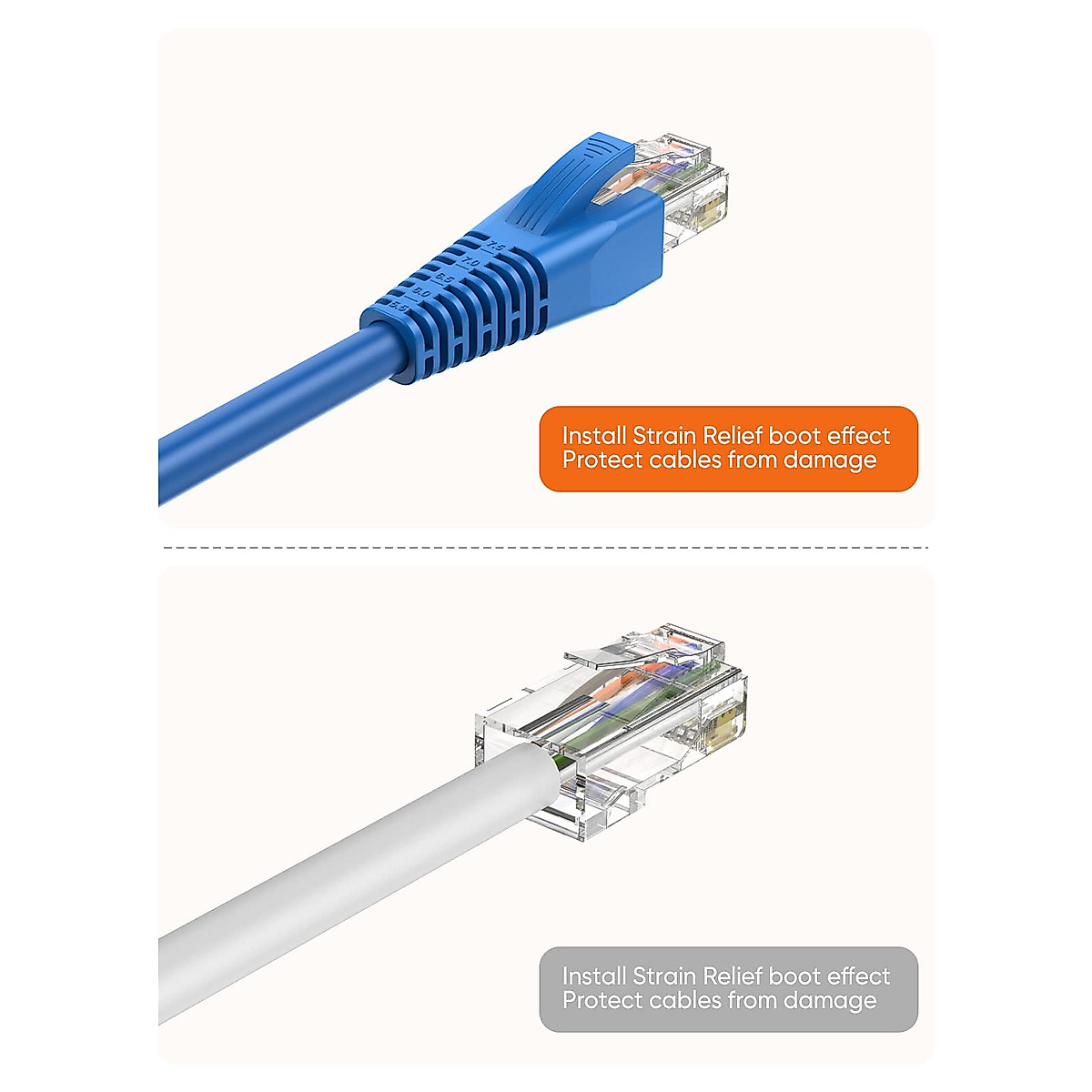 CableCreation RJ45 Ethernet Network Cable Strain Relief Boot 50-Pack Fits CAT5 CAT5E CAT6 CAT6A, RJ45 Color Coded Cable Connector Plug Cover for Various Diameter LAN Cable, Blue