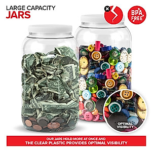 Stock Your Home 1 Gallon Clear Plastic Jars with Lids (1 Pack) 128 oz Wide Mouth Large Jar with Lid, Big Container for Candy, Cookies, Arts & Crafts, Bartender Money Tips, Kitchen & Pantry Storage