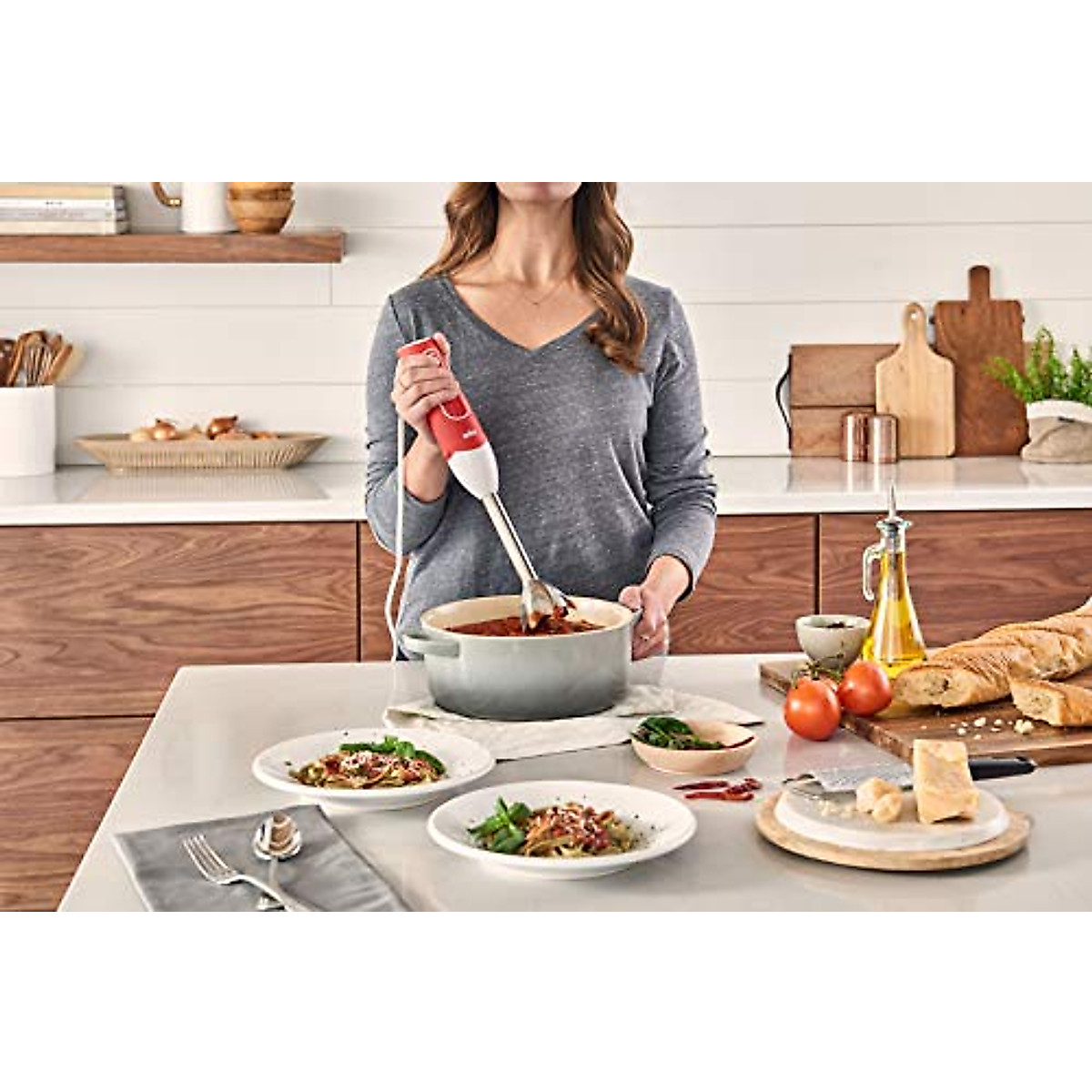 Braun MultiQuick 5 Immersion Hand Blender Patented Technology-Powerful 350 Watt-Dual Speed-Includes Beaker, Whisk, 2-Cup Chopper, Masher, 536, Red