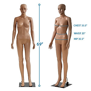 69 Inch Nude Female Mannequin - Adjustable, Detachable Poseable Full Body Female Mannequin with Metal Base for Retail Clothing Shops