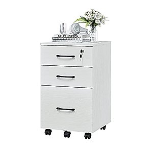 Panana 3 Drawer Wood Mobile File Cabinet, Under Desk Storage Drawers Small File Cabinet for Home Office (White)