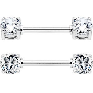 Body Candy Stainless Steel Clear Accent Barbell Nipple Ring Set 14 Gauge 9/16"