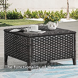 Rilyson Outdoor Ottoman Wicker Patio Ottomans - 2 Piece Footrest Footstools Set Rattan Outdoor Ottomans for Patio with Thick Cushions(Brown/Grey)