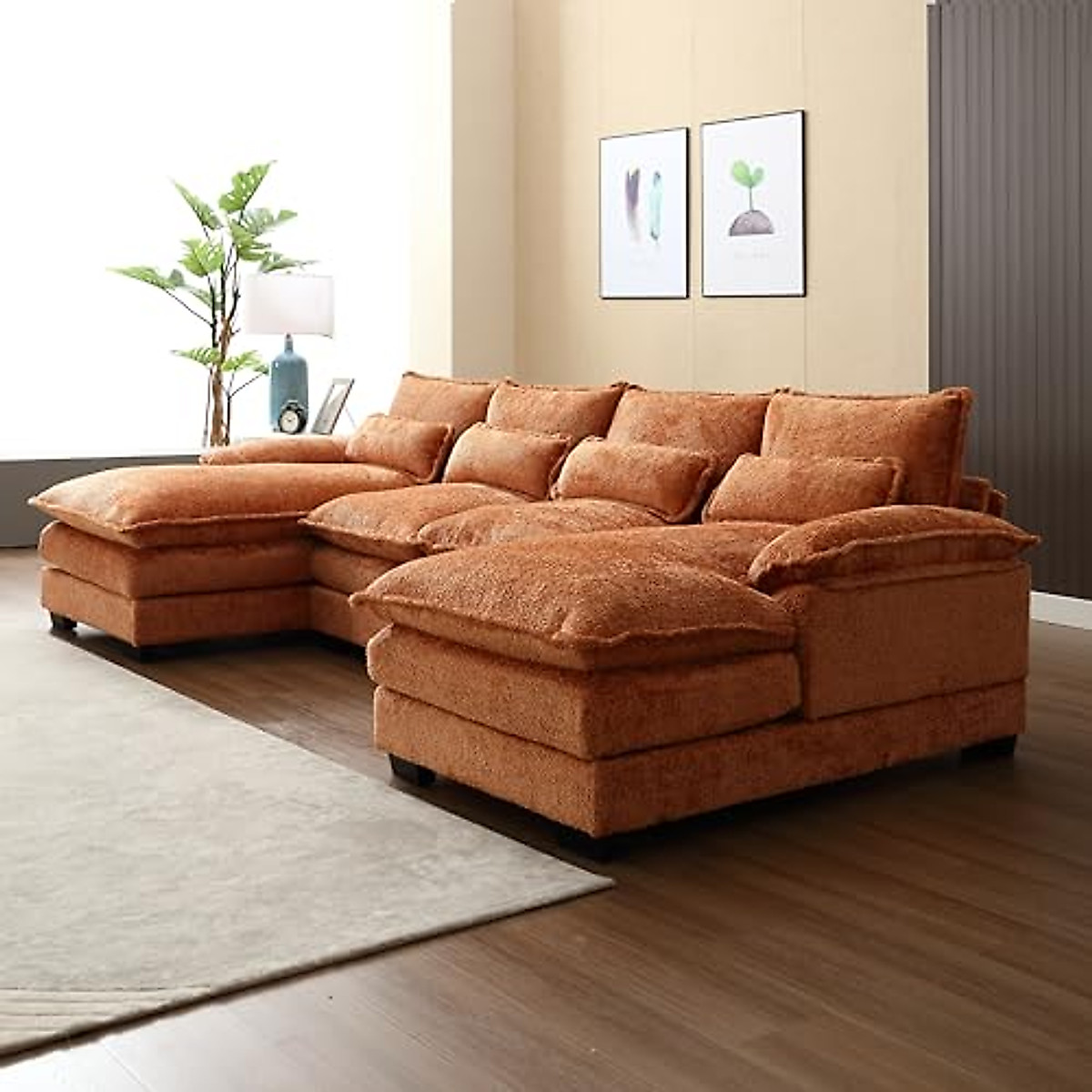 Verfur Deep Seat Modular Sectional Sofa with Double Chaise,110.63" Large Convertible Symmetrical Couch with Solid Wood Legs, Comfy Upholstery Sofa & Couch for Living Room Furniture Set