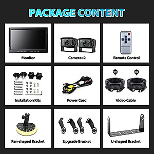 Fookoo Ⅱ HD Wired Backup Camera System Kit,10 inch Dual Split Screen Monitor with Recording IP69 Waterproof Front View Rear View Cameras Parking Lines for Truck/Semi-Trailer/Box Truck/RV(DY102)