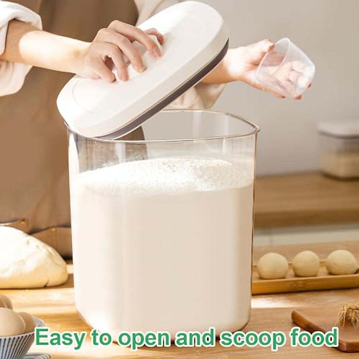 TBMax Large Flour Storage Container, 23 Lbs -25 Lbs Rice Container with Pop Up Lid & Measuring Scoop for Flour, Cereal, Dry Food Storage and Kitchen Pantry Organization