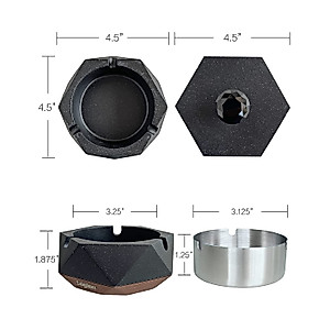 Ashtray for Outside Patio, Black Ash Tray with Lid and Removable Liner, Perfect Outdoor Ashtray for Cigarette Smokers, Cool Outdoor Ashtrays for Patio Waterproof/Windproof