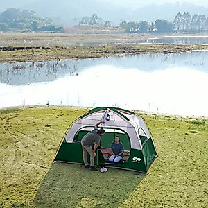 CAMPROS CP Tent-6-Person-Camping-Tents, Waterproof Windproof Family Tent with Top Rainfly, 4 Large Mesh Windows, Double Layer, Easy Set Up, Portable with Carry Bag - Dark Green