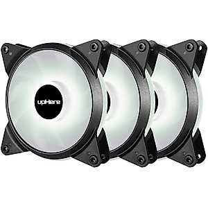 upHere 120mm 3-Pack 3-Pin High Airflow Quiet Edition White LED Case Fan for PC Cases, CPU Coolers, and Radiators T3WT3-3