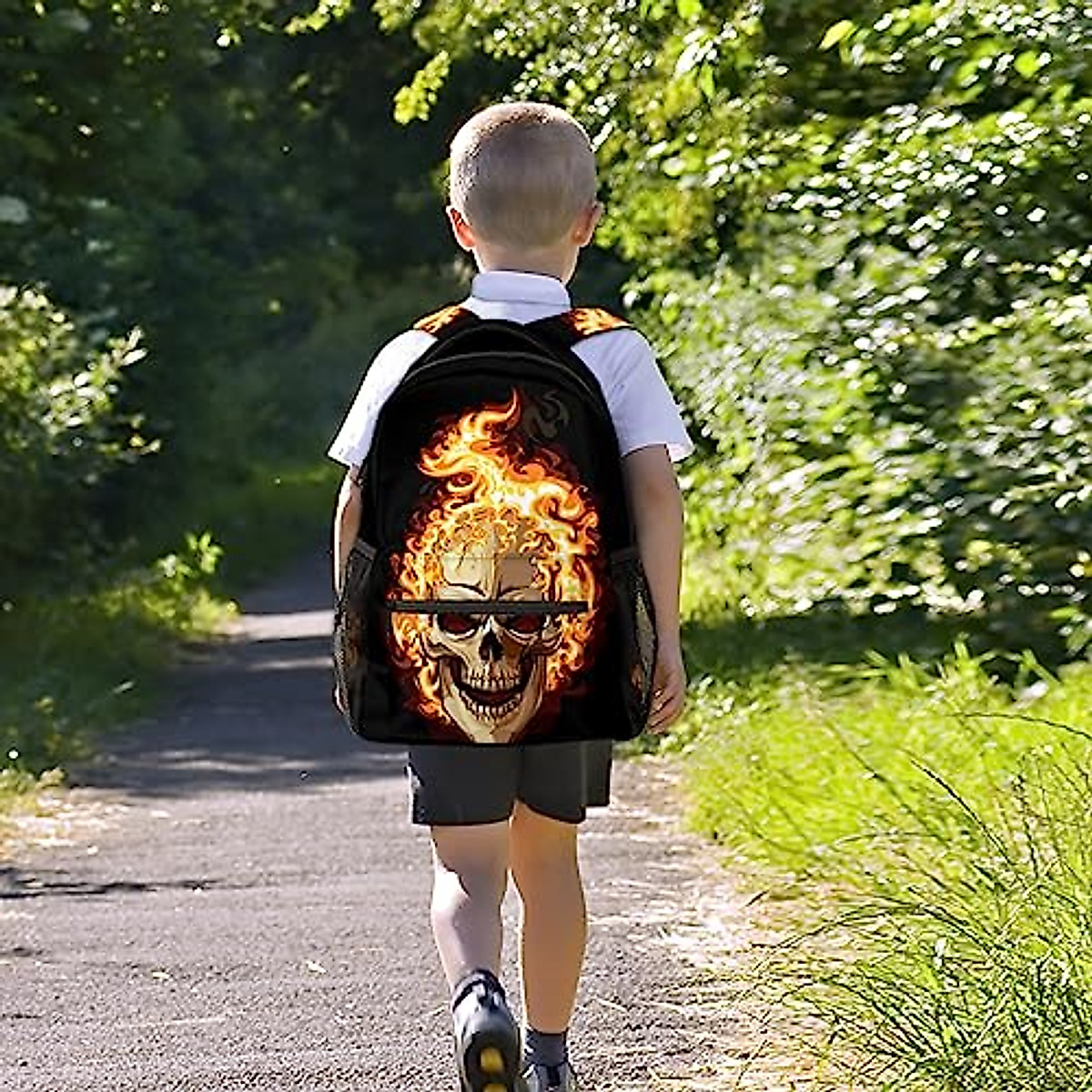 Funny Fire Gothic Skull Backpack for Girls Boys Kids 16inch Laptop Backpacks Lightweight Waterproof School Bookbag Travel Daypack Computer College Bag Gym Rucksack for Work School Women Men