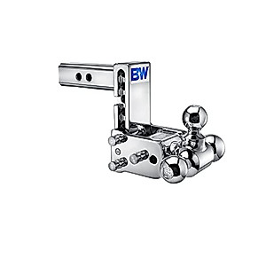 B&W Trailer Hitches Chrome Tow & Stow Adjustable Trailer Hitch Ball Mount - Fits 2" Receiver, Tri-Ball (1-7/8" x 2" x 2-5/16"), 5" Drop, 10,000 GTW - TS10048C