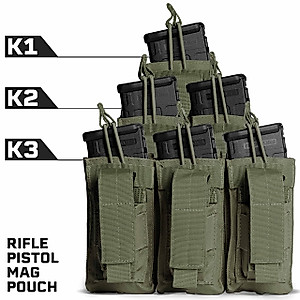 Tacticon K1 BattlePouch | 1 Rifle + 1 Pistol Mag Pouch | Combat Veteran Owned | Molle Single Rifle Pistol Magazine Holster Ammo | Tactical Bag Accessories Holder (1 Rifle + 1 Pistol [OD Green])