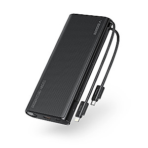 VEGER 25000mAh Portable Laptop Charger with Built-in Cables, Laptop Power Bank 100W PD/PPS Fast Charging Battery Pack (Total 130W) for MacBook Dell XPS iPad iPhone 14/13/12 Series, Samsung, More