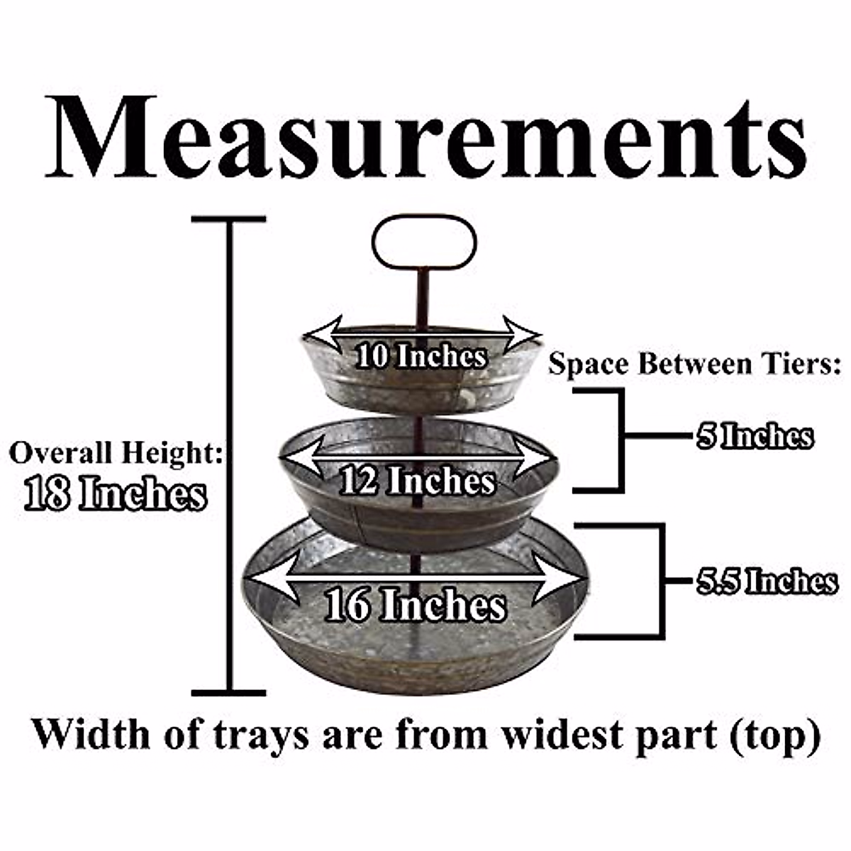 3 Tier Galvanized Steel Serving Tray with Handle, Rustic Vintage Farmhouse Style Party Platters for Cupcakes, Fruit, and Other Desserts or Foods - SciencePurchase