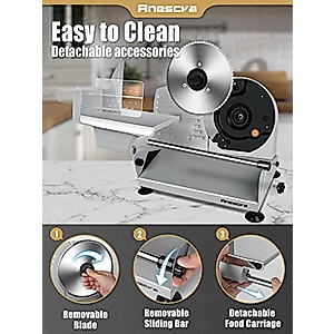 Meat Slicer, Anescra 200W Electric Deli Food Slicer with Two Removable 7.5’’ Stainless Steel Blades and Food Carriage, 0-15mm Adjustable Thickness Meat Slicer for Home, Food Slicer Machine- Silver