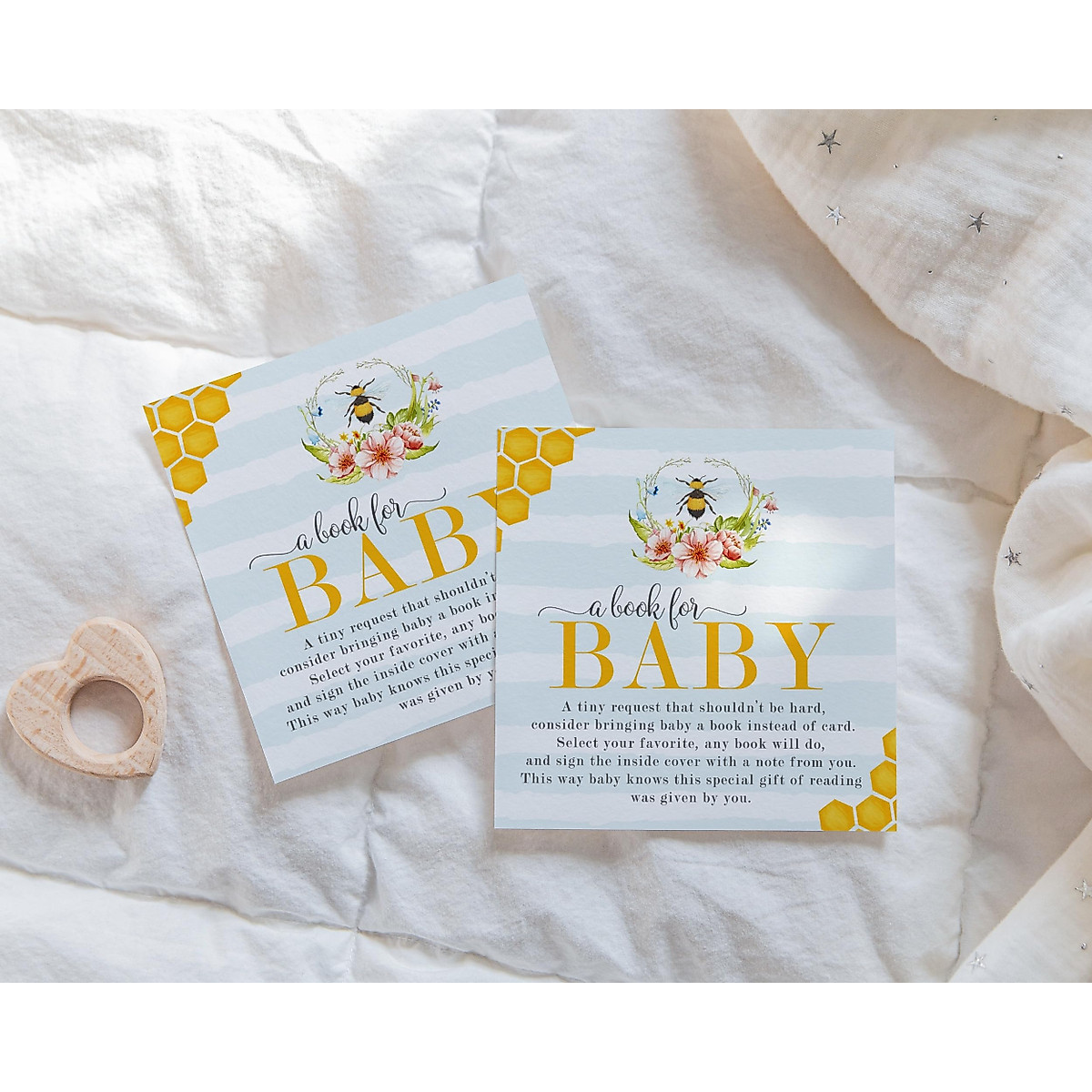 Mama Bee Books for Baby Shower Cards, Invitation Inserts Gender Neutral Book Request, Bring Book Instead of Cards Poem, Cute Storybook-Theme Ideas, 25 Pack