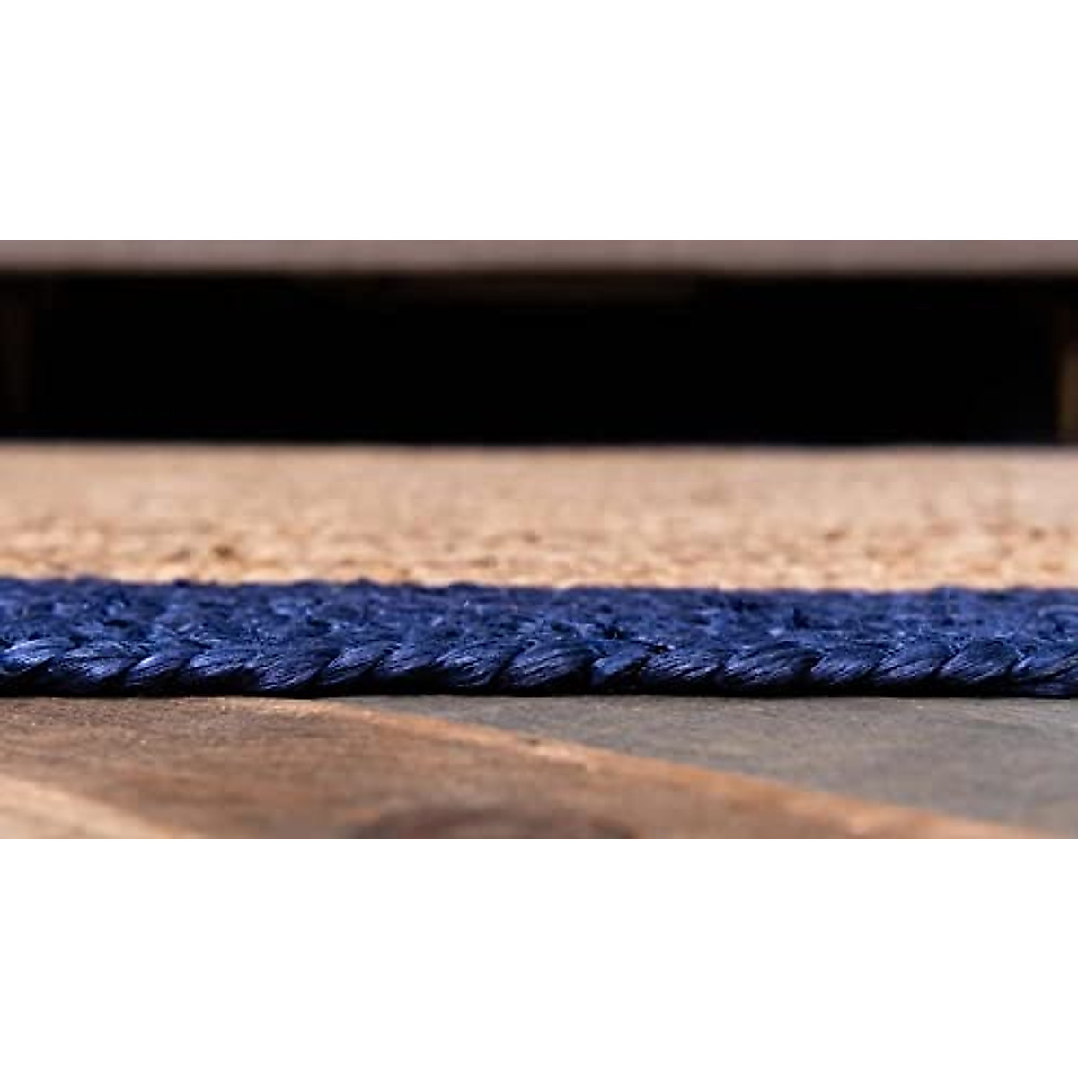 Agro Richer Rug Beige Blue Border Jute Hand Braided Rectangle Shape Home Living Room Living Room Farmhouse Carpet Rag Rug (180 x 240 Cm (6x8 Feet))