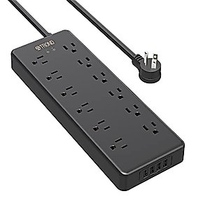 Surge Protector Power Strip, TROND Flat Plug Power Strip with 12 Widely-Spaced AC Outlets and 4 USB Ports, 5ft Heavy Duty Extension Cord, Mountable, 4000J, ETL Listed, for Home Office Garage, Black