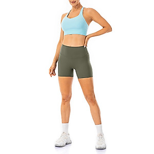 Lavento Women's All Day Soft Biker Shorts 5 Inch - High Waisted Workout Gym Running Yoga Short (Olive Green, 6)