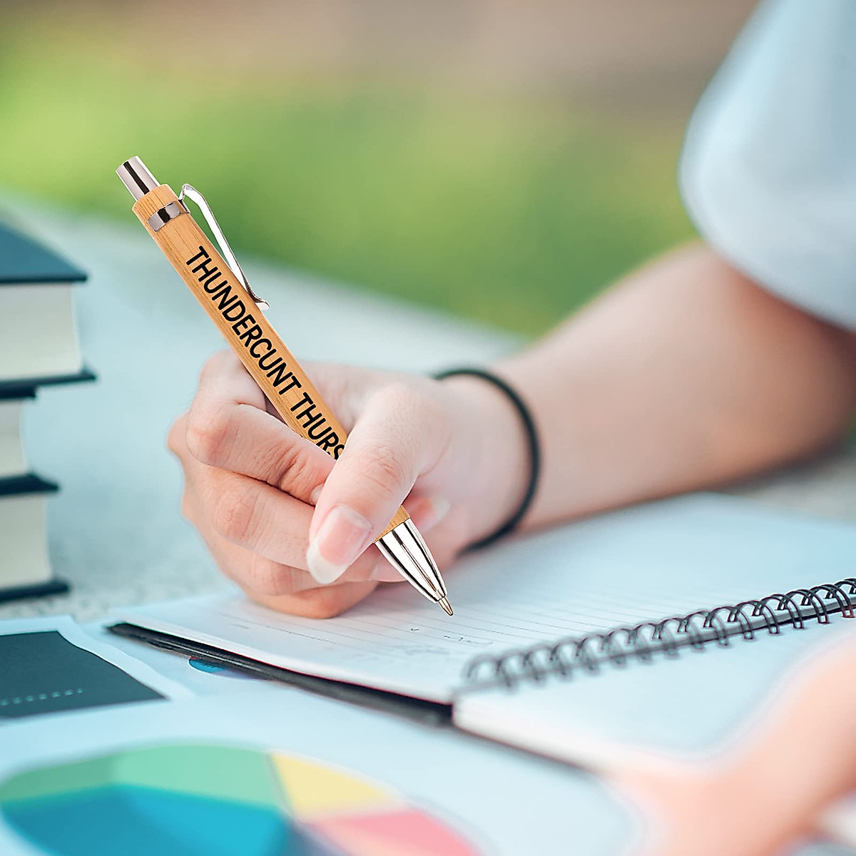 Lestp 7Pcs Funny Work Pens for Adults Funny Sarcastic Gifts Funny Bamboo Pens Swear Word Daily Pen Set Seven Days of The Week Pens The Office Gifts for Women Men Coworkers Funny Desk Accessories