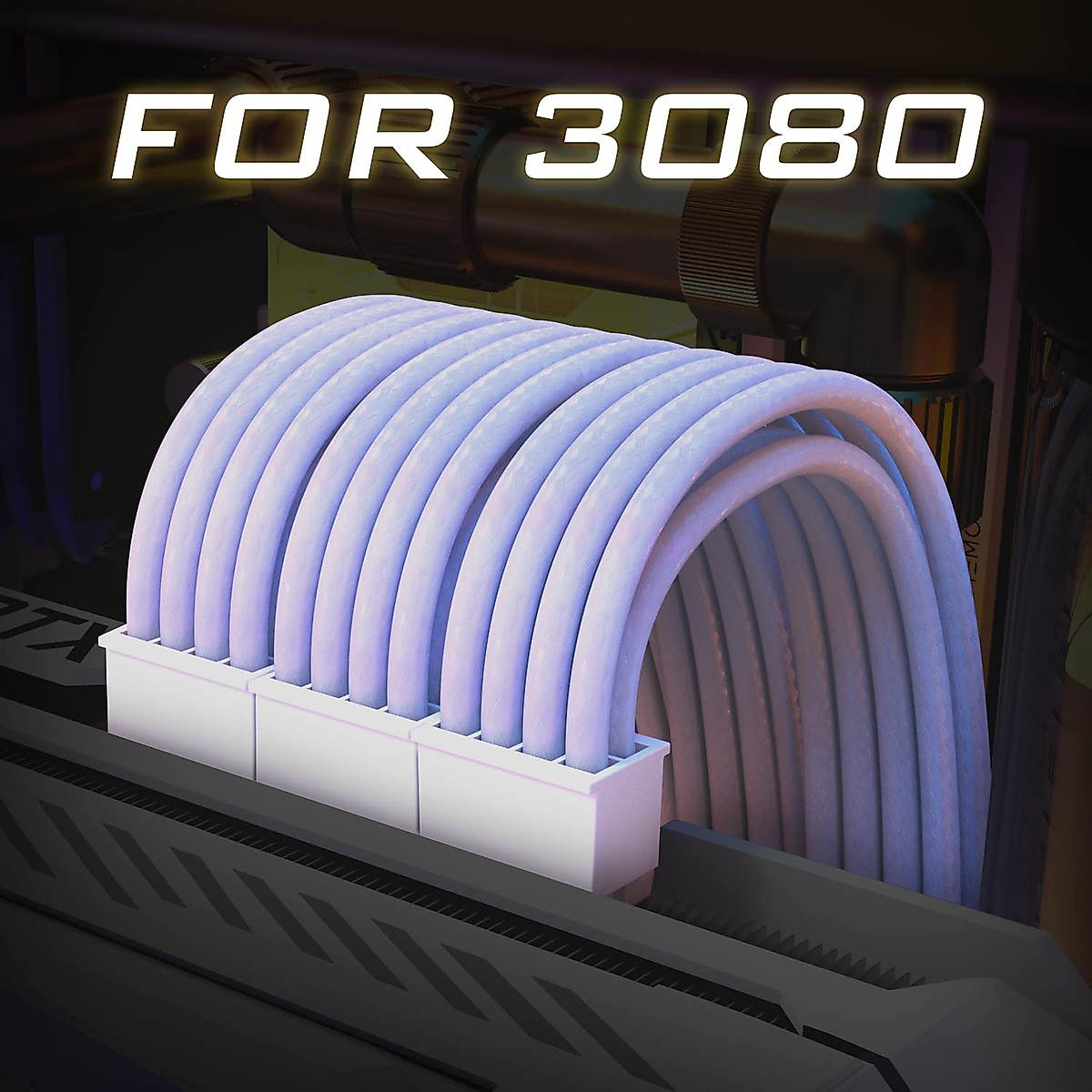 Antec Power Supply Sleeved Cable, PSU Extension Cable Kit / 1x24pin ATX / 2x8pin (4+4) EPS / 3x8pin (6+2) PCI-E, 30cm Length with Combs, Dual EPS White (White Connector)