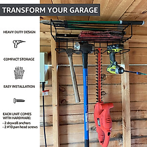C2M Heavy Duty Floating Tool Shelf & Organizer | Wall Mounted Garage Storage Rack for Handheld & Power Tools | USA Made, 100# Weight Limit, Compact Steel Design | Perfect for Milwaukee Tools | Red
