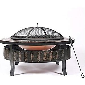 LEAYAN Garden Fire Pit Portable Grill Barbecue Rack Outdoor Metal Firepit Round Table Backyard Patio Garden Stove Wood Burning Fire Pit with Spark Screen, Log Poker and Cover for Camping BBQ Cooking