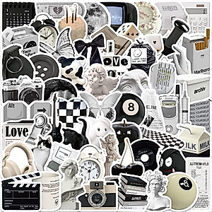 Aesthetic VSCO Stickers for Water Bottles,Black and White Simple Vinyl Sticker for Laptop,61Pcs DIY Decorate Skateboard Computer Phone Decals for Kids Girls Teens (Black & White)