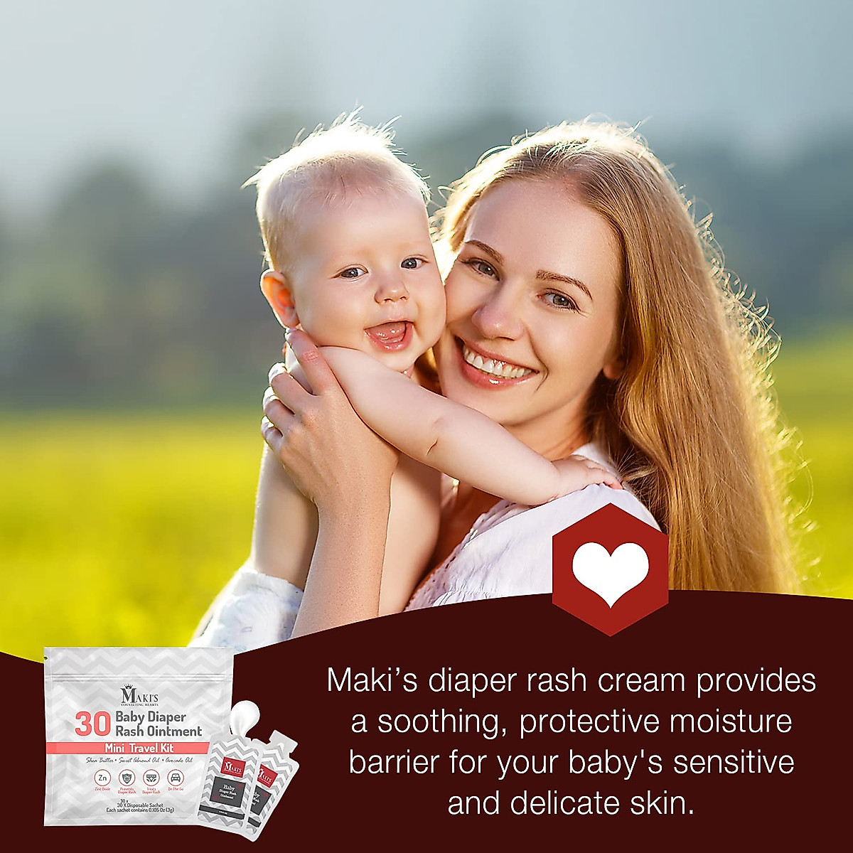 Maki’s Baby Diaper Cream - Diaper Rash Ointment For Newborns - Portable Baby Must Haves For Rash Prevention And Treatment - Spill Proof Baby Ointment For Diaper Rashes - Set Of 30 Single Use Baby Rash Cream - .105 oz Per Packets