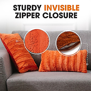 Cheer Collection Faux Fur Throw Pillows for Couch with Inserts Included - Decorative Furry Sofa Pillows - 12" x 20" - Rust (Set of 2)