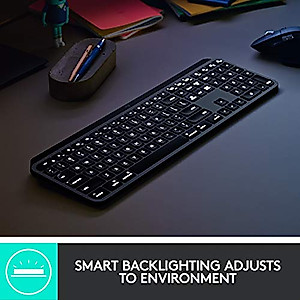 Logitech MX Keys Advanced Wireless Illuminated Keyboard for Mac,Backlit LED Keys, Bluetooth,USB-C, MacBook Pro/Air,iMac, iPad Compatible, Metal Build