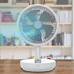 WONGSAM Aroma Diffuser Table Desk Fan, Portable Foldaway Fan, 3600mAh Rechargeable Battery Powered Personal Fan, 4 Speeds Adjusted USB Small Fan for Home Bedroom Travel Office Tent, White