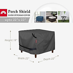 Porch Shield Patio Ottoman Cover - Waterproof Outdoor Square Side Table Covers – 22L x 22W x 18H inch, Black