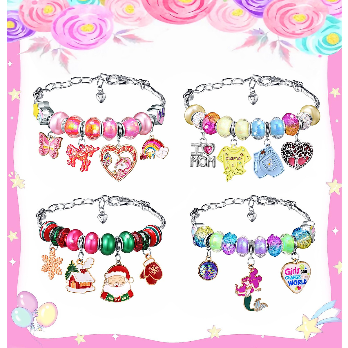 Girls Charm Bracelet Making Kit - Unicorn Jewelry Supplies Make Set DIY Art Craft Set Charm Bracelets Kits Creative Birthday Gifts for Kids Age 6 7 8 9 10 11 12 Year Old Girl Little Children Girl Toys