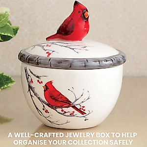Bits and Pieces - Ceramic Cardinal Trinket Box - Cardinal Keepsake and Jewelry Box - Home Décor