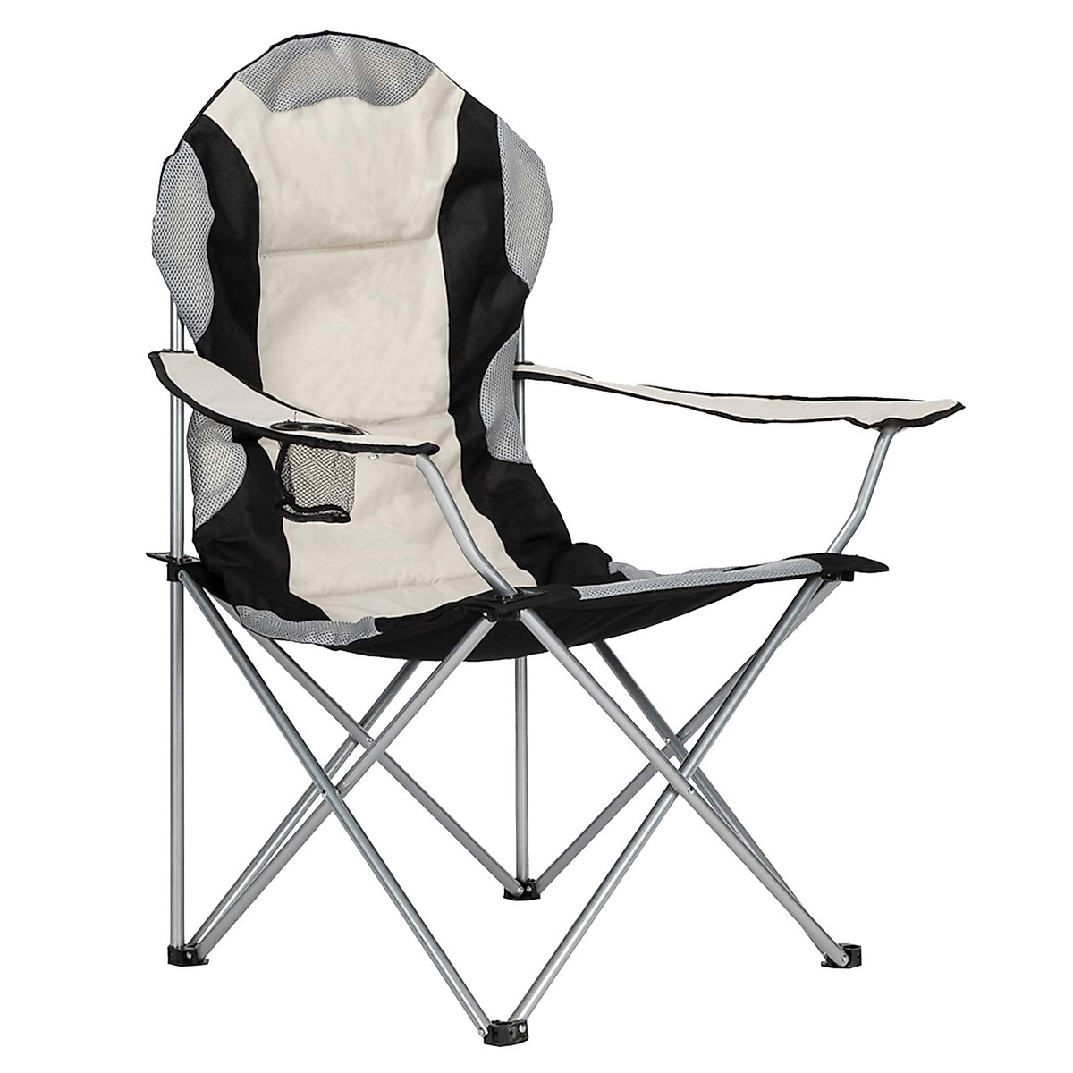 Vasitelan Outdoor Camping Chair with Back Support, Padded Lawn Chairs Folding Arm Chair with Bag, Cup Holder