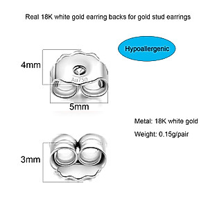 18K White Gold Earring Backs Small Tiny Hypoallergenic Butterfly Ear Extra Post Findings Safety for Studs Replacement (18K White Gold Earring Backs)