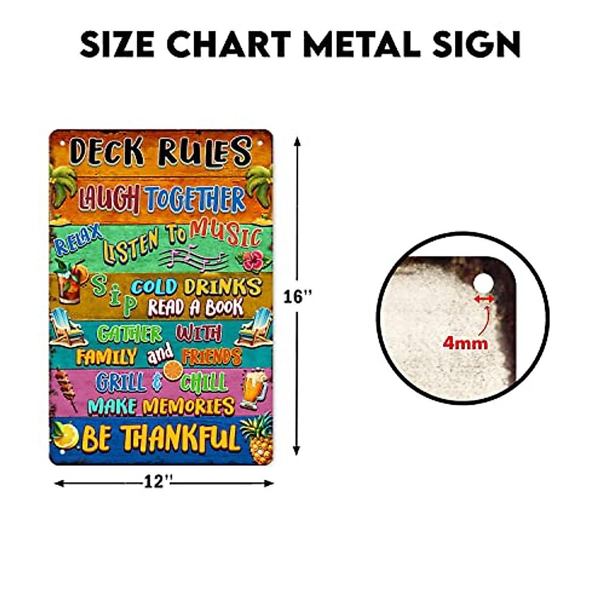 N Namesiss Deck Rules Sign, Deck Sign, Grill & Chill Make Memories Be Thankful 12x16 Inch Metal Sign, Funny Rules Sign, Porch Sign, Backyard Sign, Deck Metal Sign, Patio Sign, Home Decoration