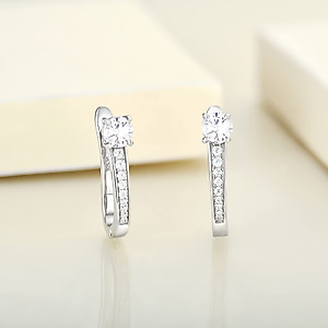 YL Women's Hoop Earrings 925 Sterling Silver U Shaped Halo Huggie Earrings 18K White Gold Plated Cubic Zirconia Jewelry