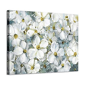ARTISTIC PATH Flower Abstract Art Floral Picture: White Botanical Artwork Painting on Canvas Wall Art for Bedrooms (16" W x 12" H,Multi-Sized)
