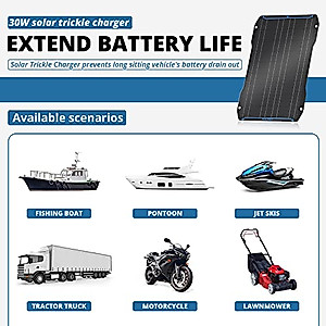Voltset 30W 12V Flexible Solar Panel Car Battery Charger, Portable Waterproof Power Trickle Battery Charger & Maintainer Pro for Car Boat Automotive RV with Cigarette Lighter Plug & Alligator Clip