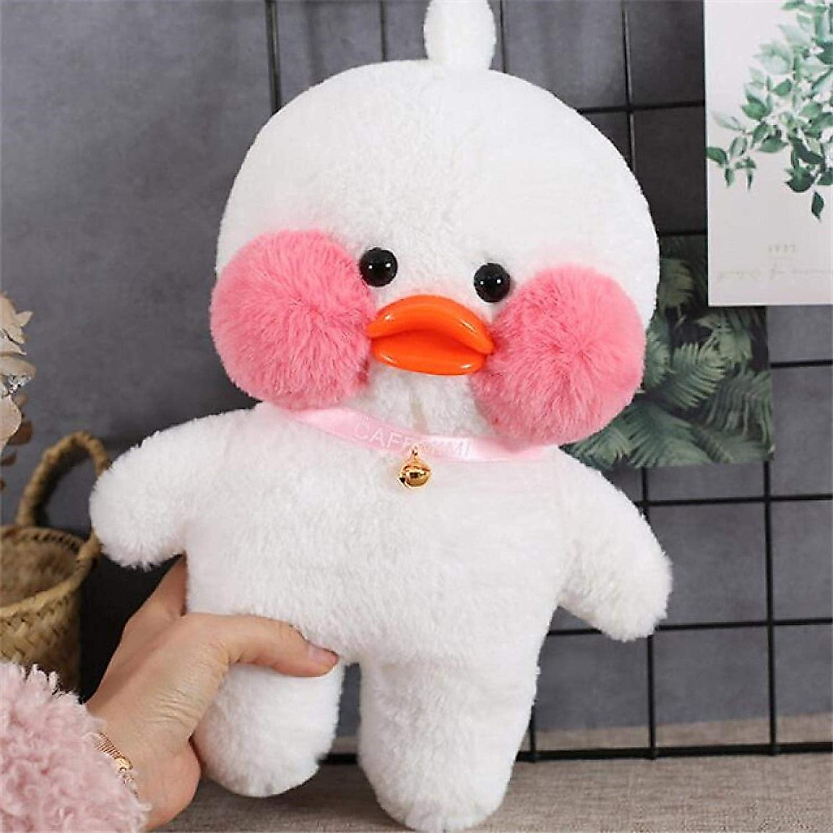 AKMRWJWC White Duck Stuffed Animal Toy Soft Plush Toy for Kids Girls DIY Hugglable Plush Stuffed Toy with Cute Pink Hat and Costume Best Gifts for Christmas (12inch/30cm)