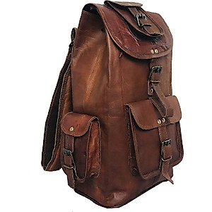 HLC 20" Genuine Leather Retro Rucksack Backpack College Bag,School Picnic Bag Travel