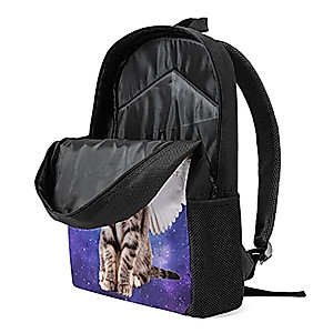 WZOMT Galaxy Cat School Backpack for Girls Boys Teens Cute Little Kitten with Wings in Purple Space Bookbags Student Rucksack Fashion Daypack Water Resistant Sport Hiking Travel Bags Large 17"