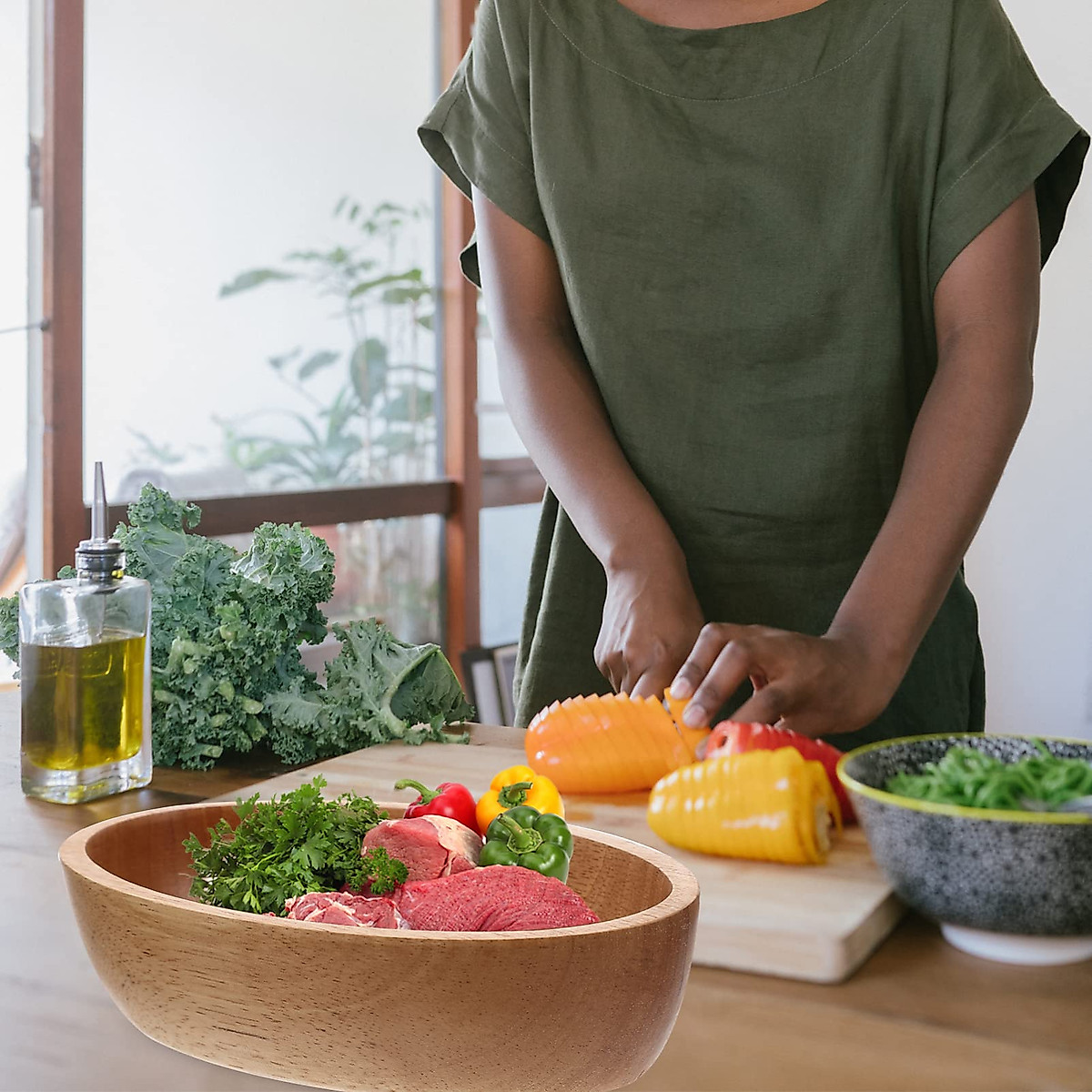 Zerodeko Wooden Bowl, Boat Shaped Long Wood Dough Bowl Decorative Serving Tray for Food, Bread, Fruits, Snack, Dessert Plate Tabletop Centerpiece Decor for Home, Kitchen, Dining