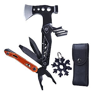 Sahara Sailor Multitool Survival Gear Outdoor Multi Tool Gifts for Men Women, 15 in 1 Hatchet with Knife Axe Hammer Saw Screwdrivers Pliers Bottle Opener Durable Sheath(18-in-1 Snowflake Extra Gift )